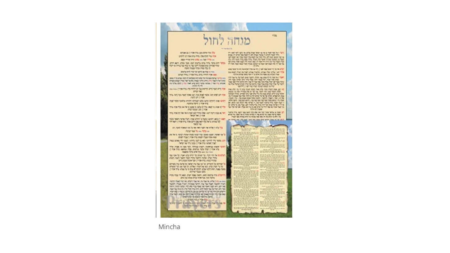 Weekday Mincha Laminated Card, 8.5" x 11" מנחה | Royal Judaica